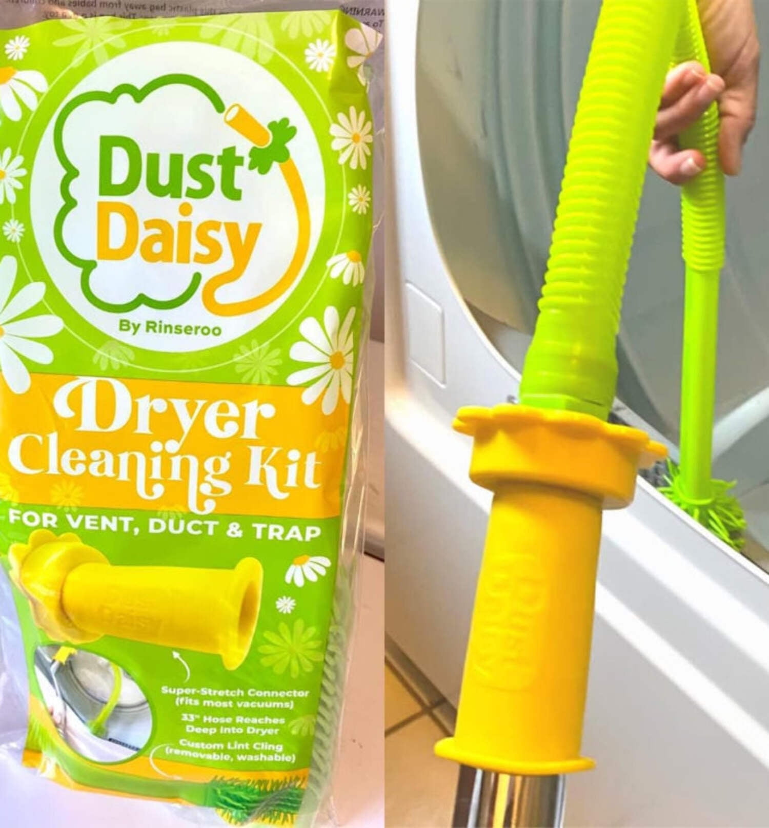 Dust Daisy: Universal Fit, Dryer Vent Cleaning Kit with Washable Lint ...