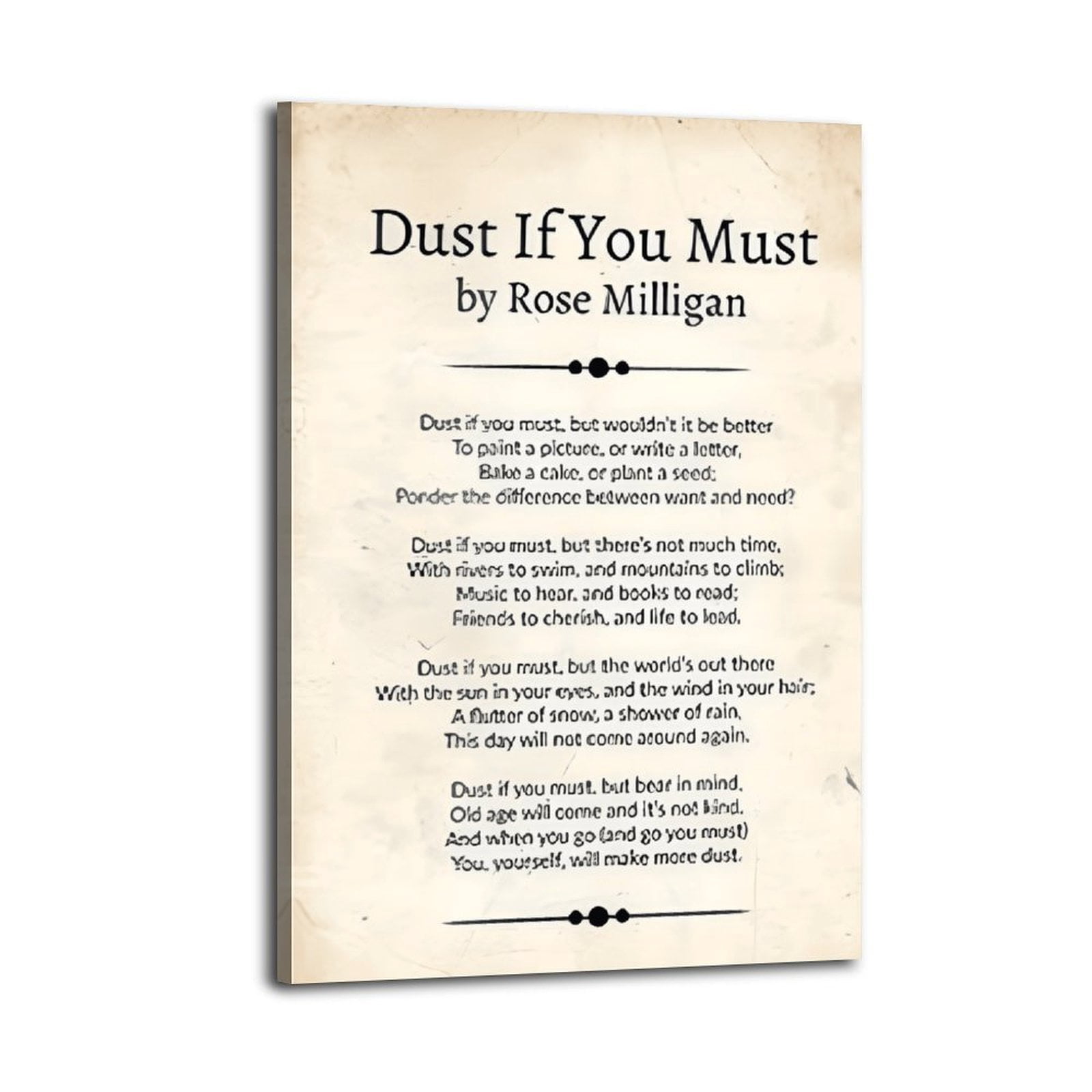 Dust If You Must Poem Poster Wrapped Wooden Frame Wall Decor,Canvas ...