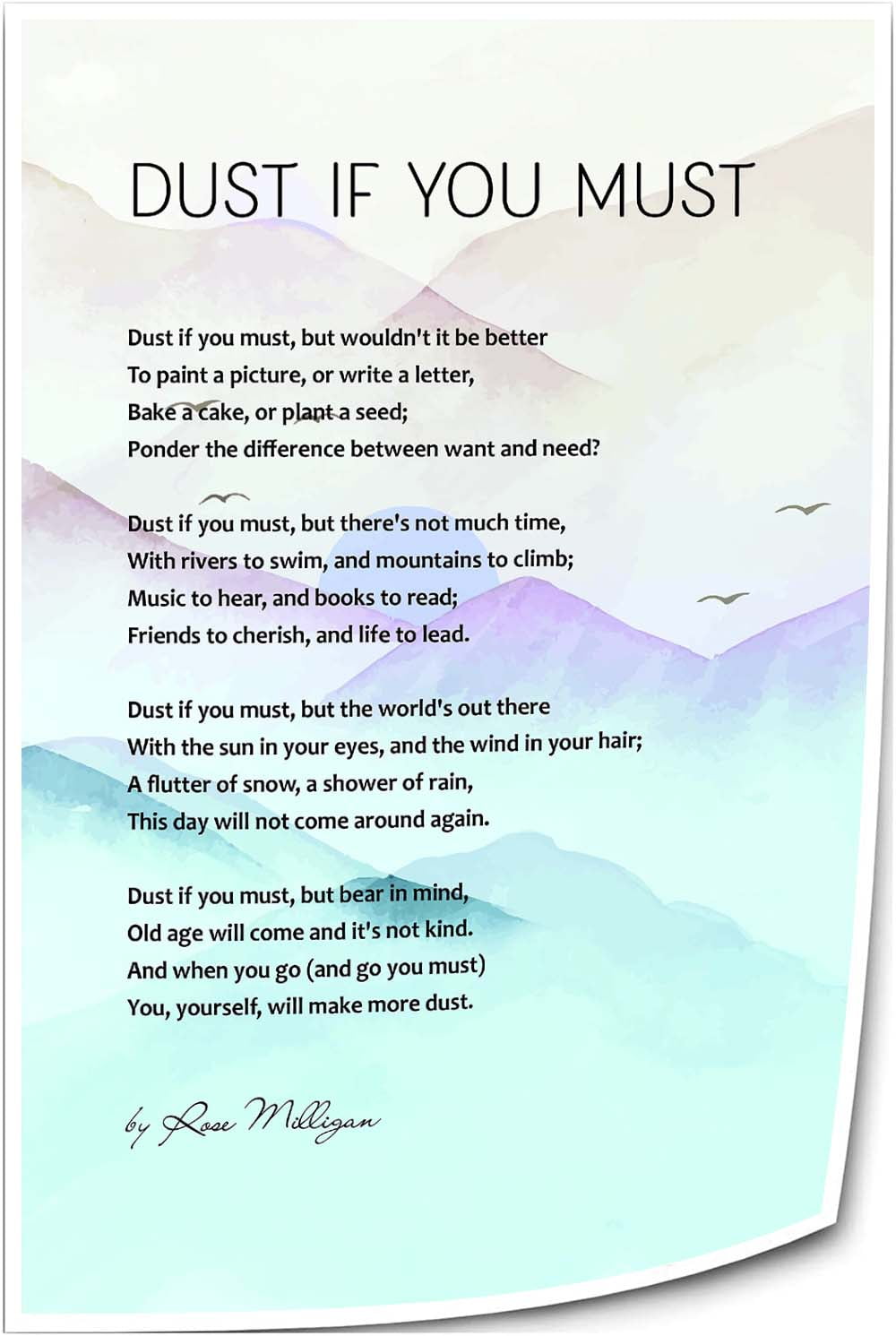 Dust If You Must Poem Wall Art Rose Milligan Quotes Poster Poetry ...