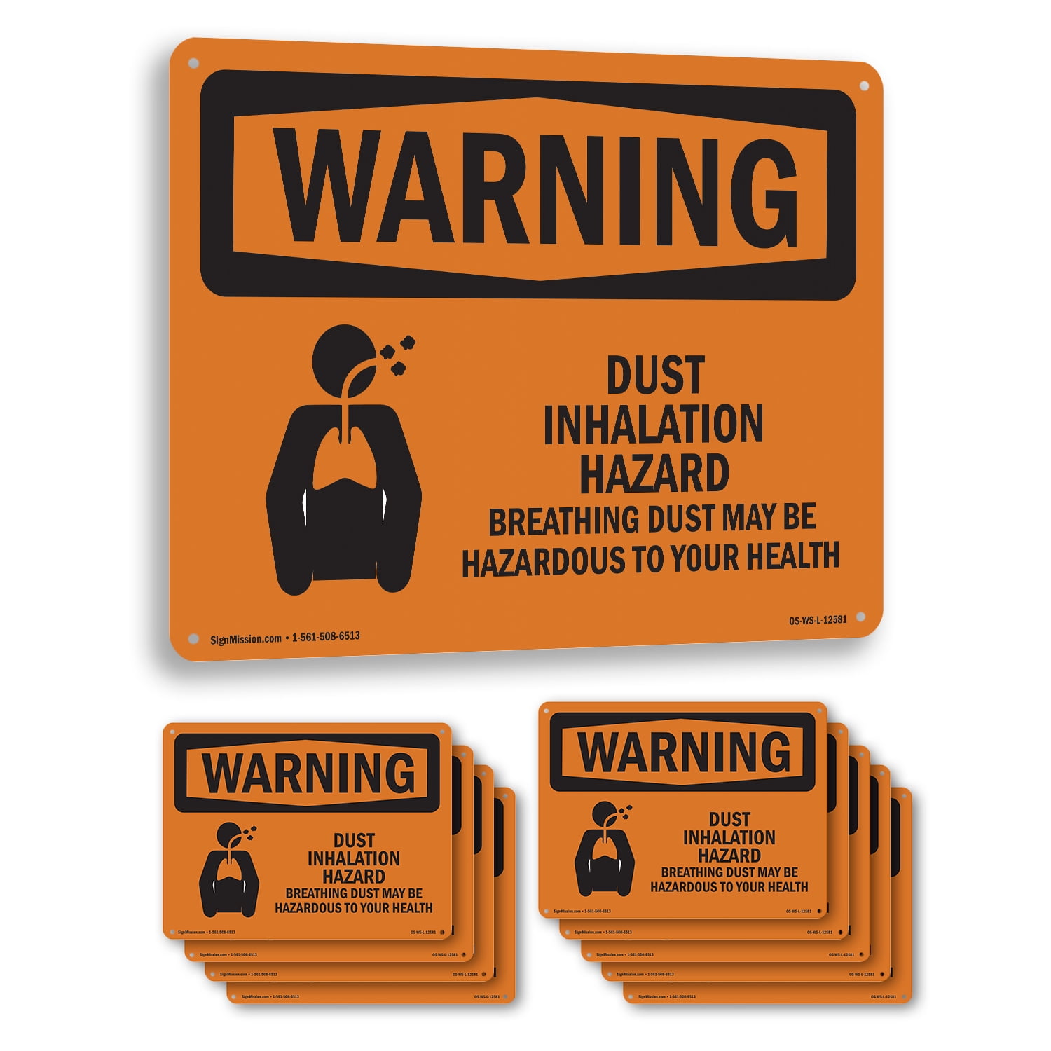 Dust Inhalation Hazard OSHA WARNING Rigid Plastic Sign 10 Inch x 7 Inch ...