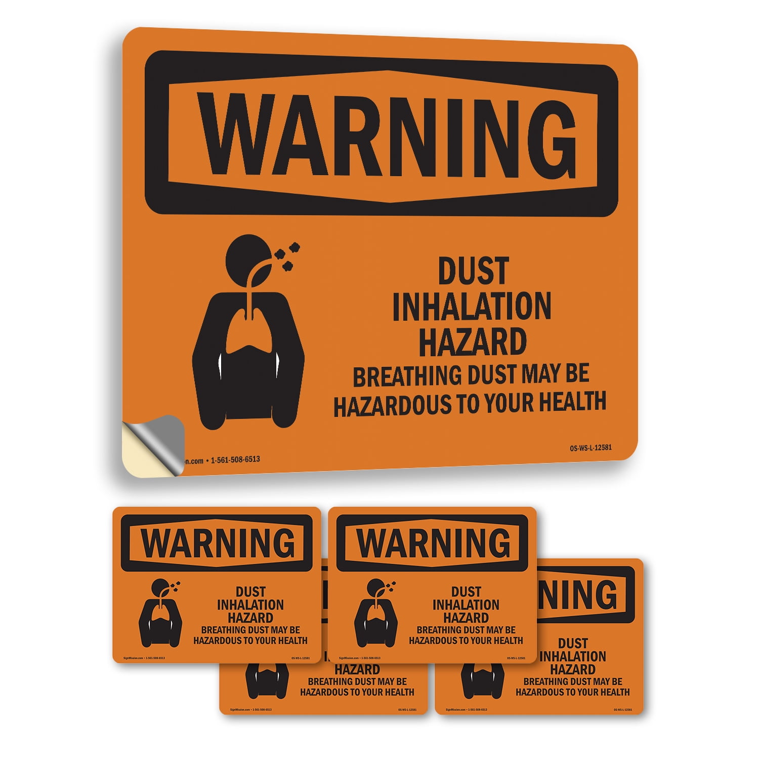 Dust Inhalation Hazard OSHA WARNING Vinyl Decal Label 14 Inch x 10 Inch ...
