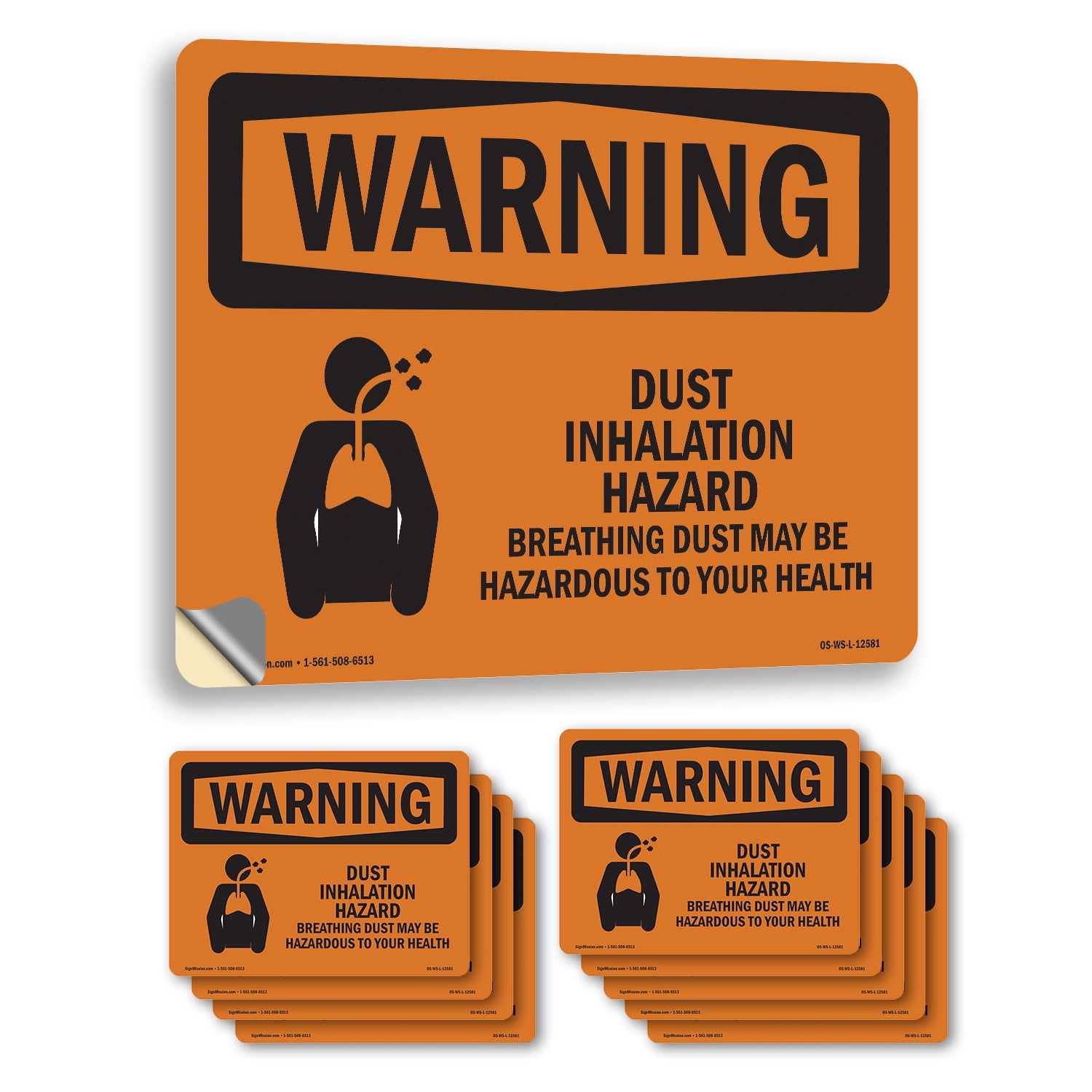 Dust Inhalation Hazard OSHA WARNING Vinyl Decal Label 7 Inch x 5 Inch ...