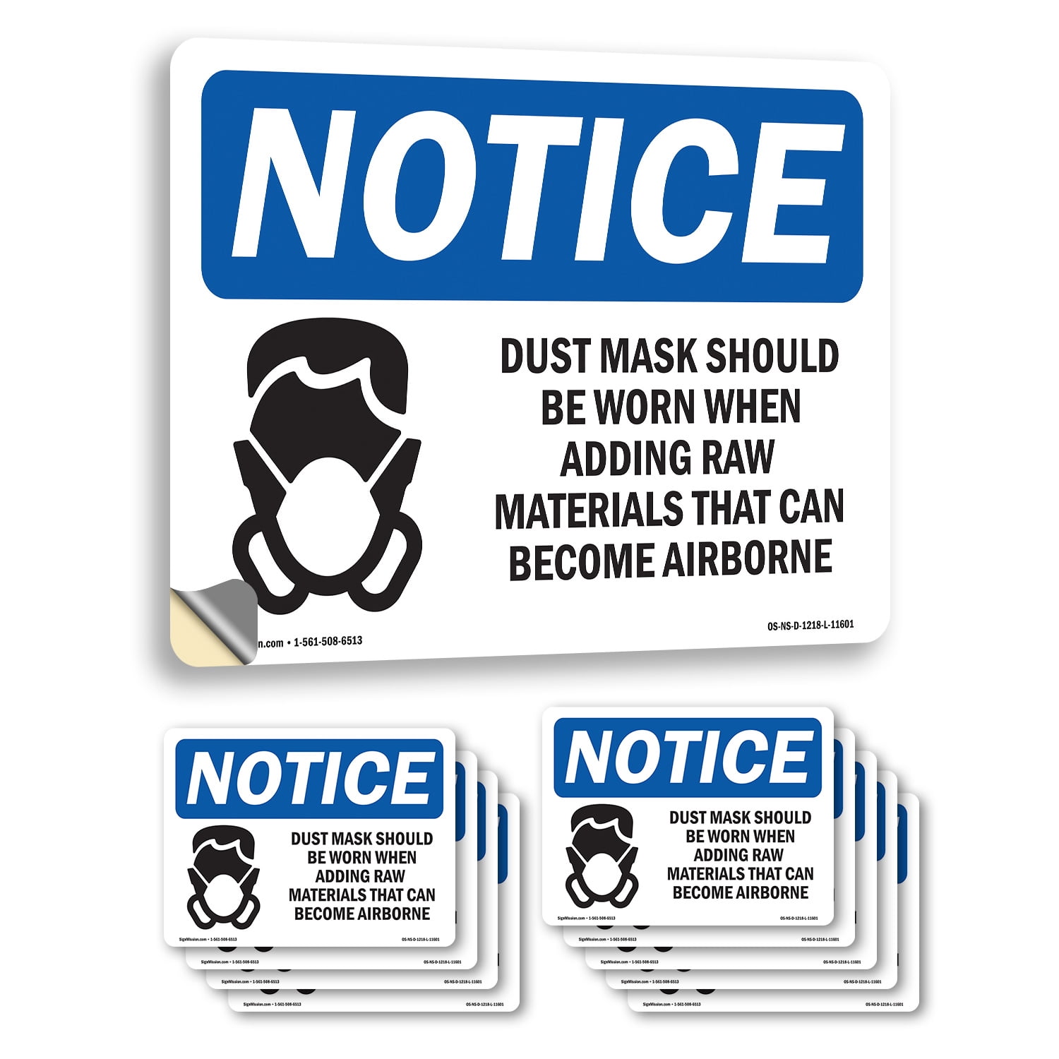 Dust Mask Should Be Worn When With Symbol OSHA Notice Vinyl Decal Label ...