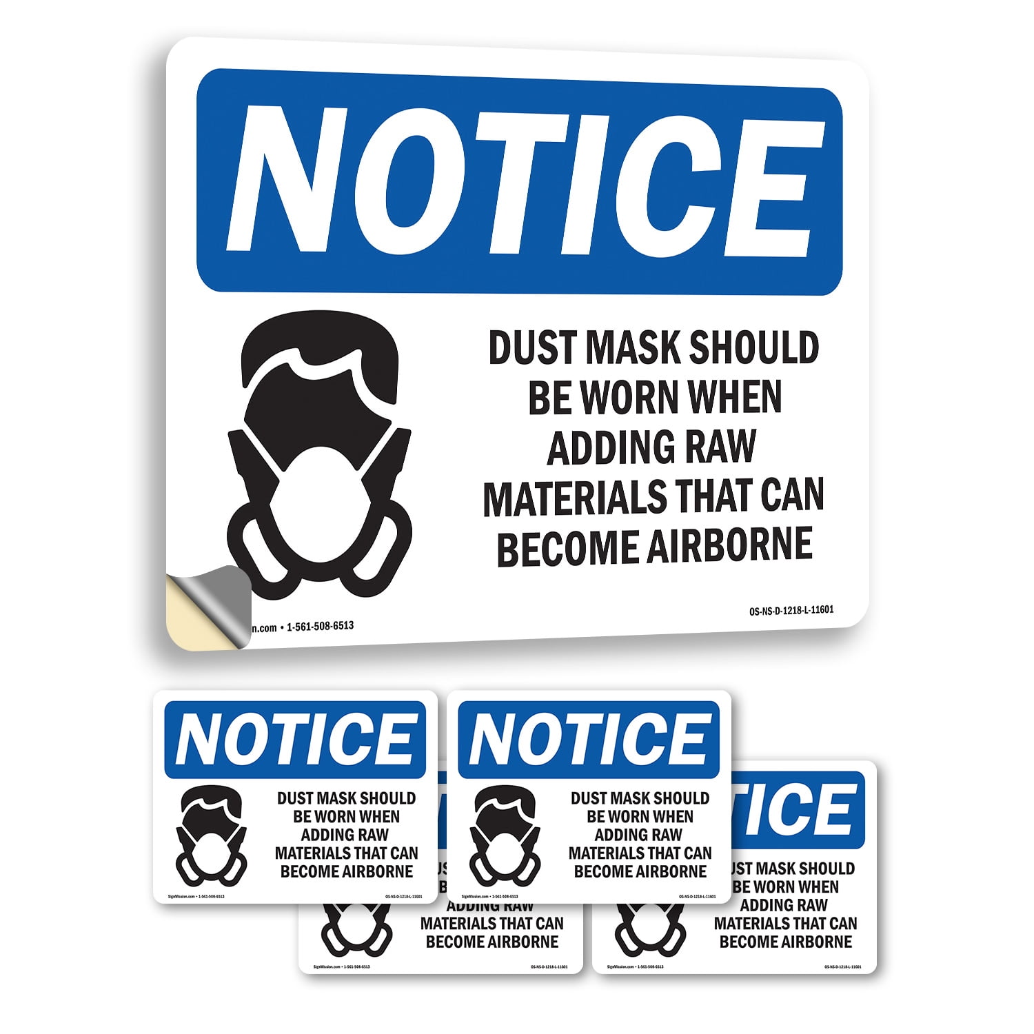 Dust Mask Should Be Worn When With Symbol OSHA Notice Vinyl Decal Label ...
