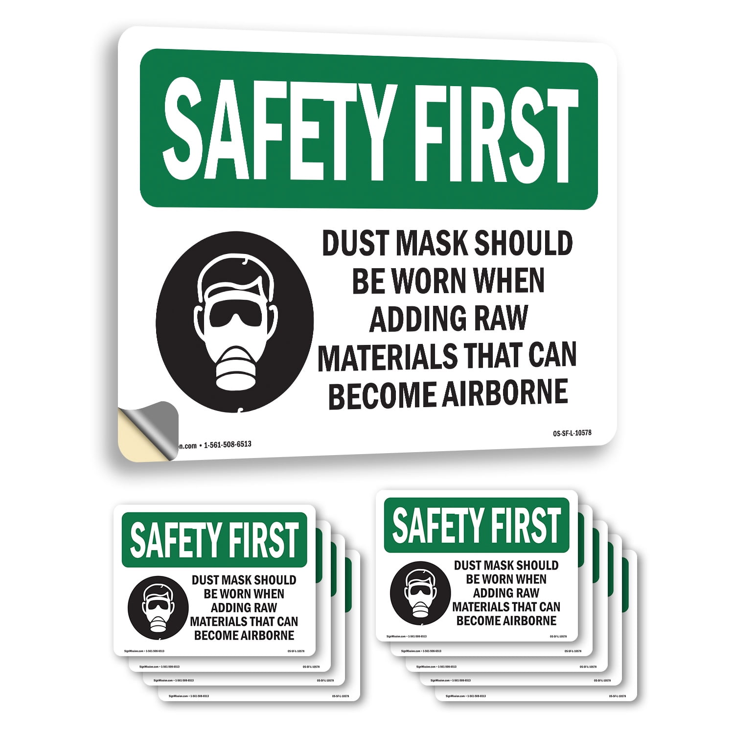 Dust Mask Should Be Worn When With Symbol OSHA SAFETY FIRST Vinyl Decal ...