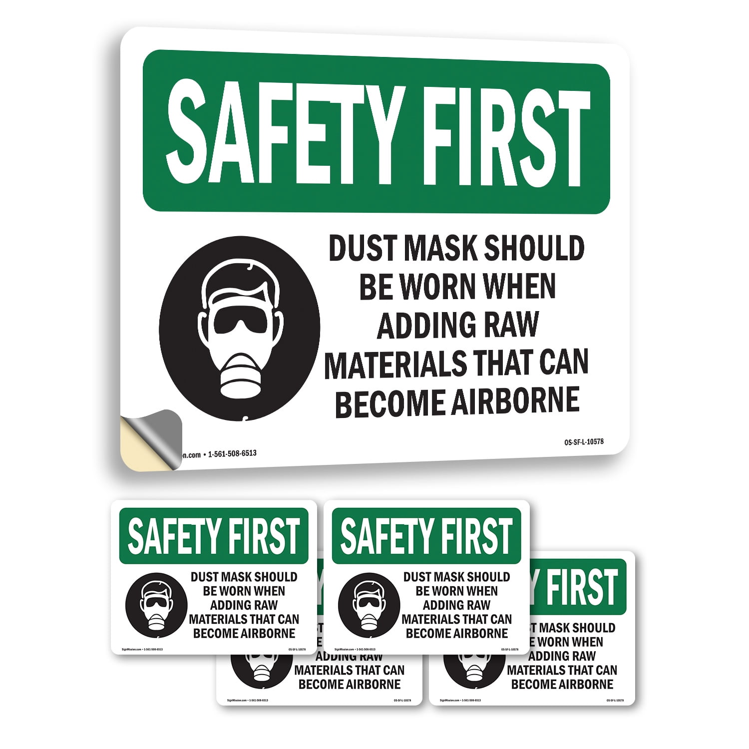 Dust Mask Should Be Worn When With Symbol OSHA SAFETY FIRST Vinyl Decal ...