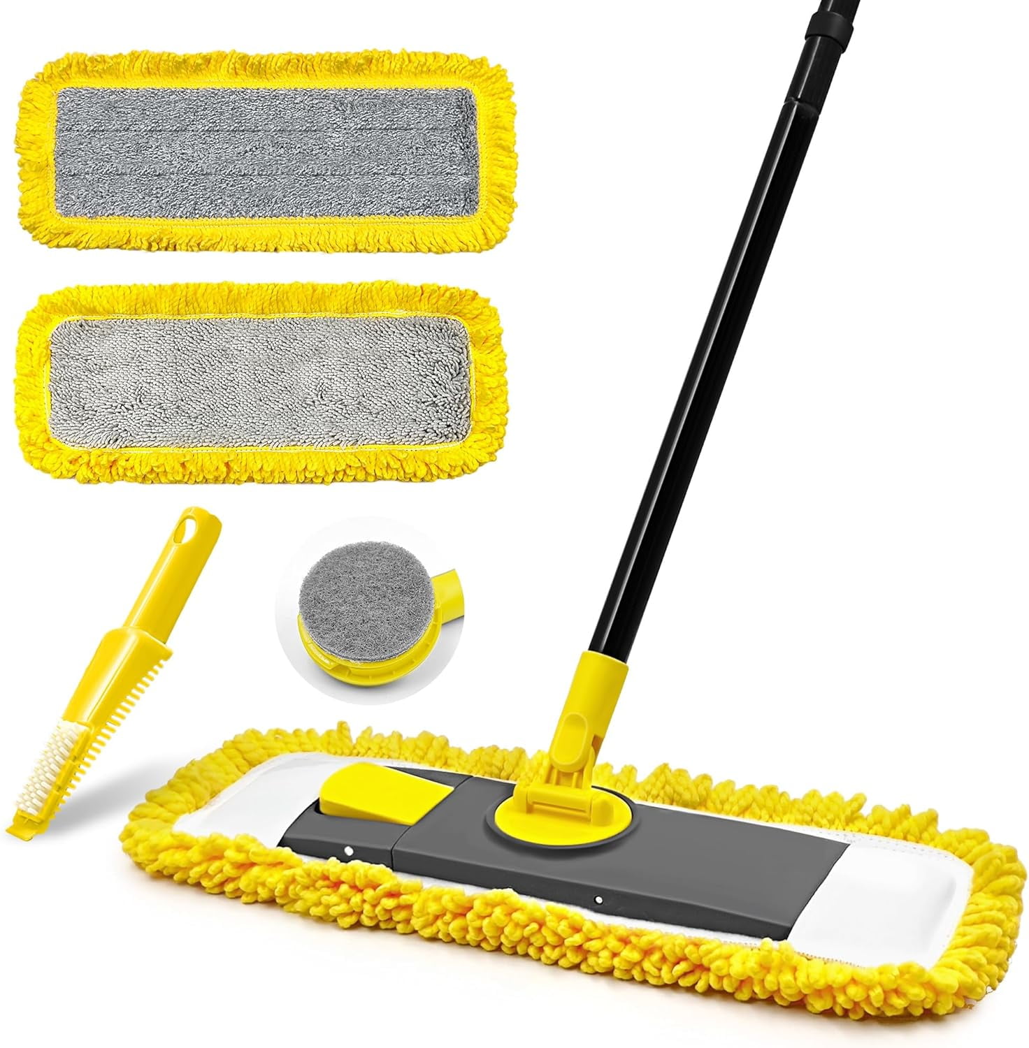 Dust Mop with Microfiber & Chenille Pads, Dry Wet Flat Mop for Cleaning ...