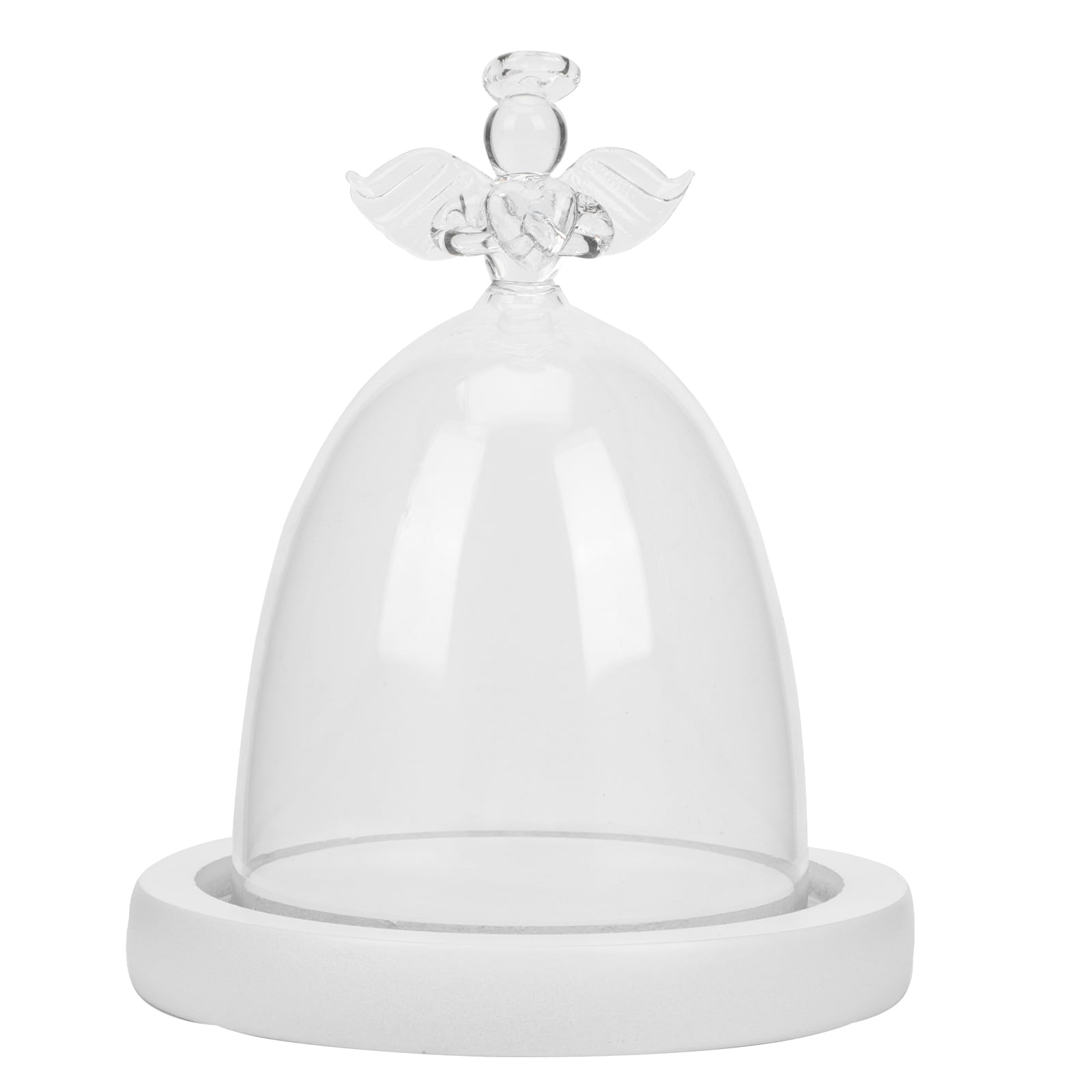 ifundom Elegant White Angel Display Dome with Wooden Base for Home ...