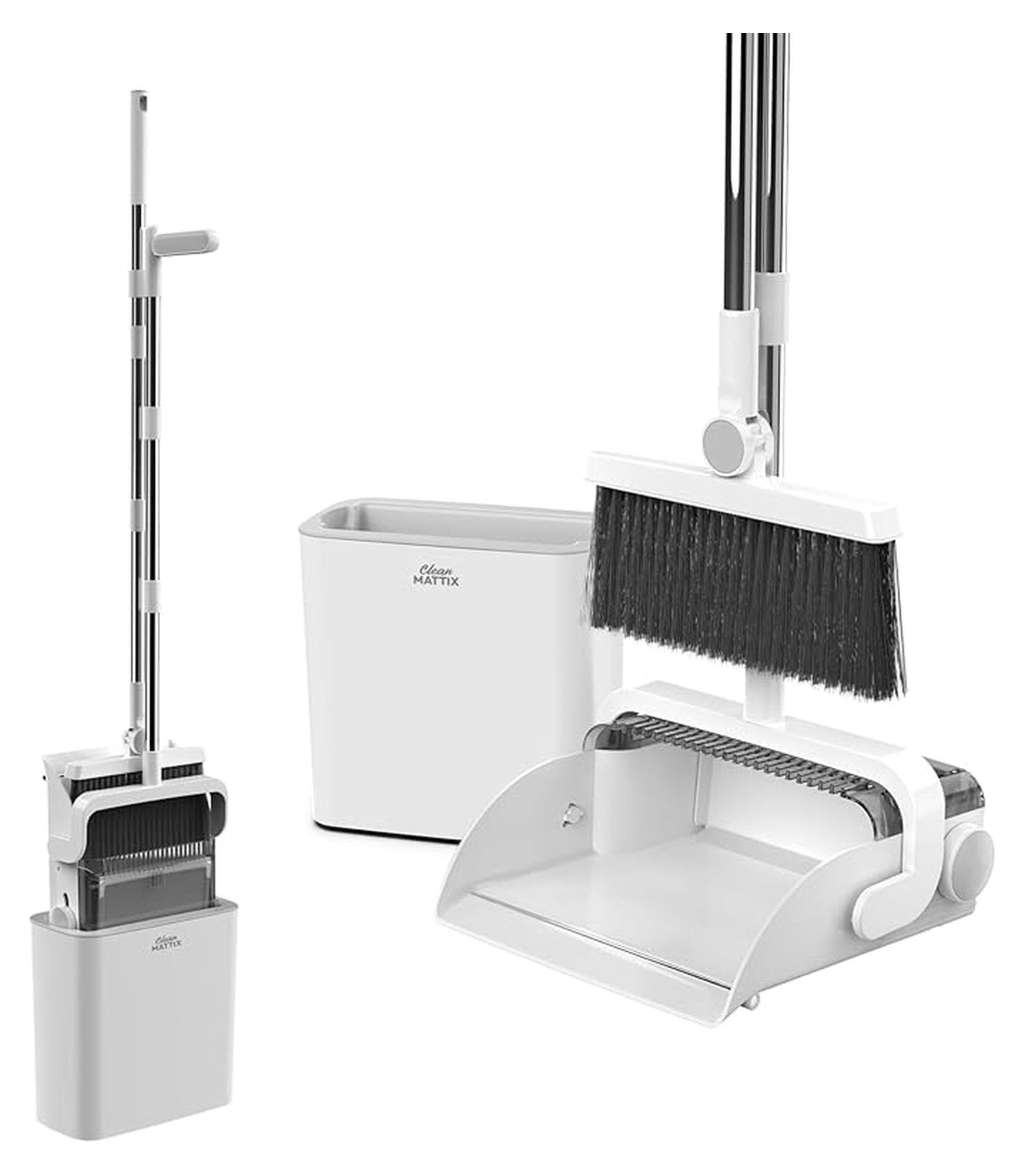 DustDockPro: Broom and Dustpan Set with Trashcan - Long Handle Upright ...