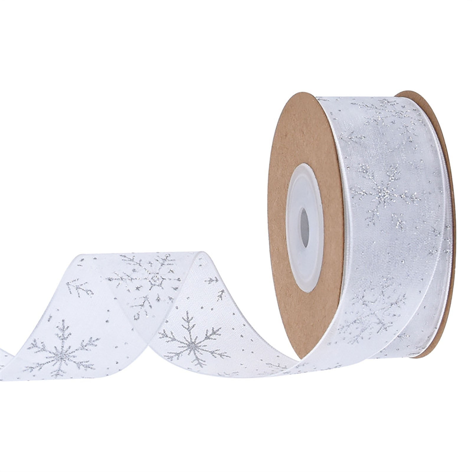 Dusted powder printed snowflake organza transparent chiffon ribbon gift ...