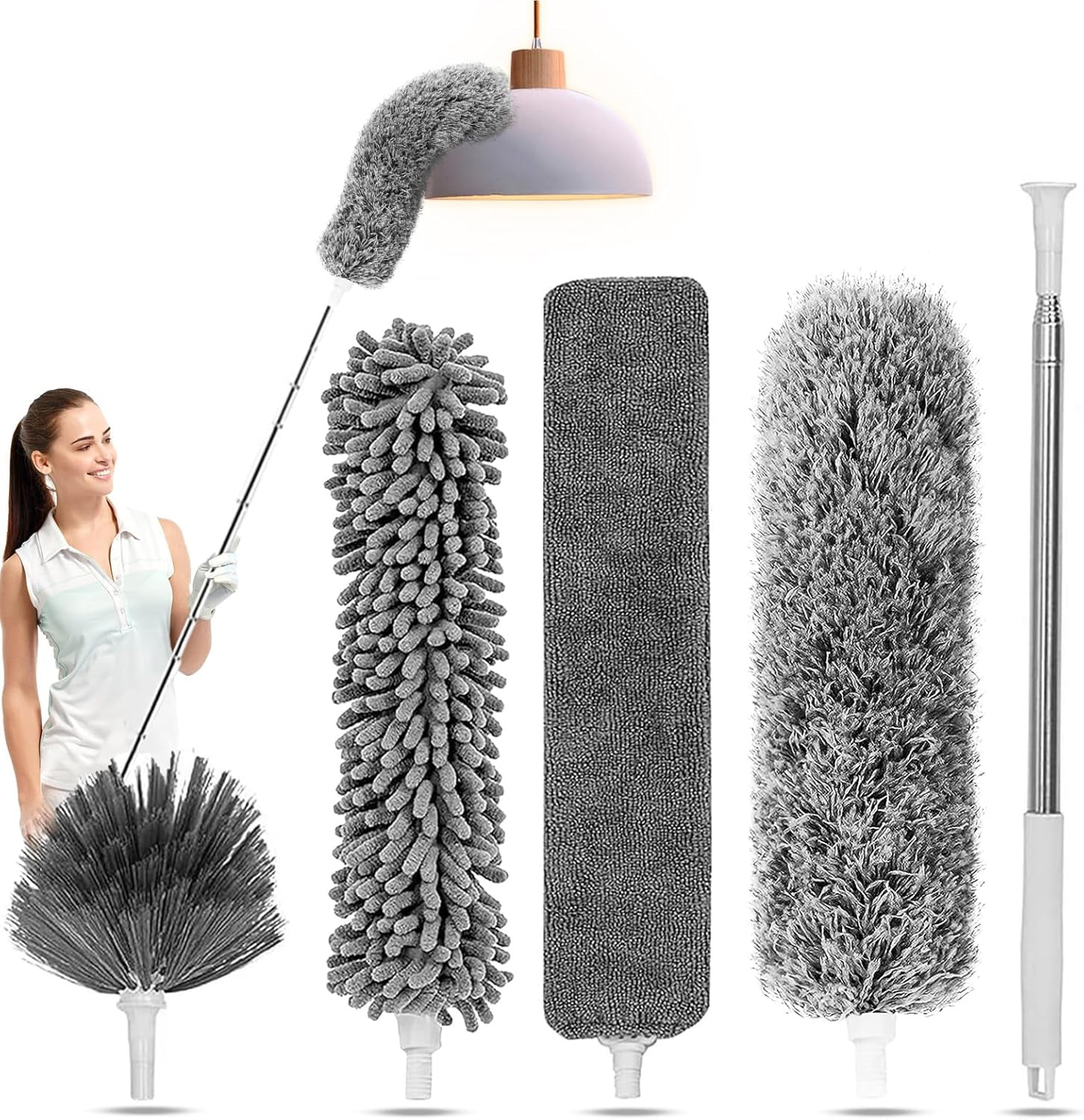 Duster for Cleaning 5-in-1 Kit, 100 Inches Duster with Extension Pole ...