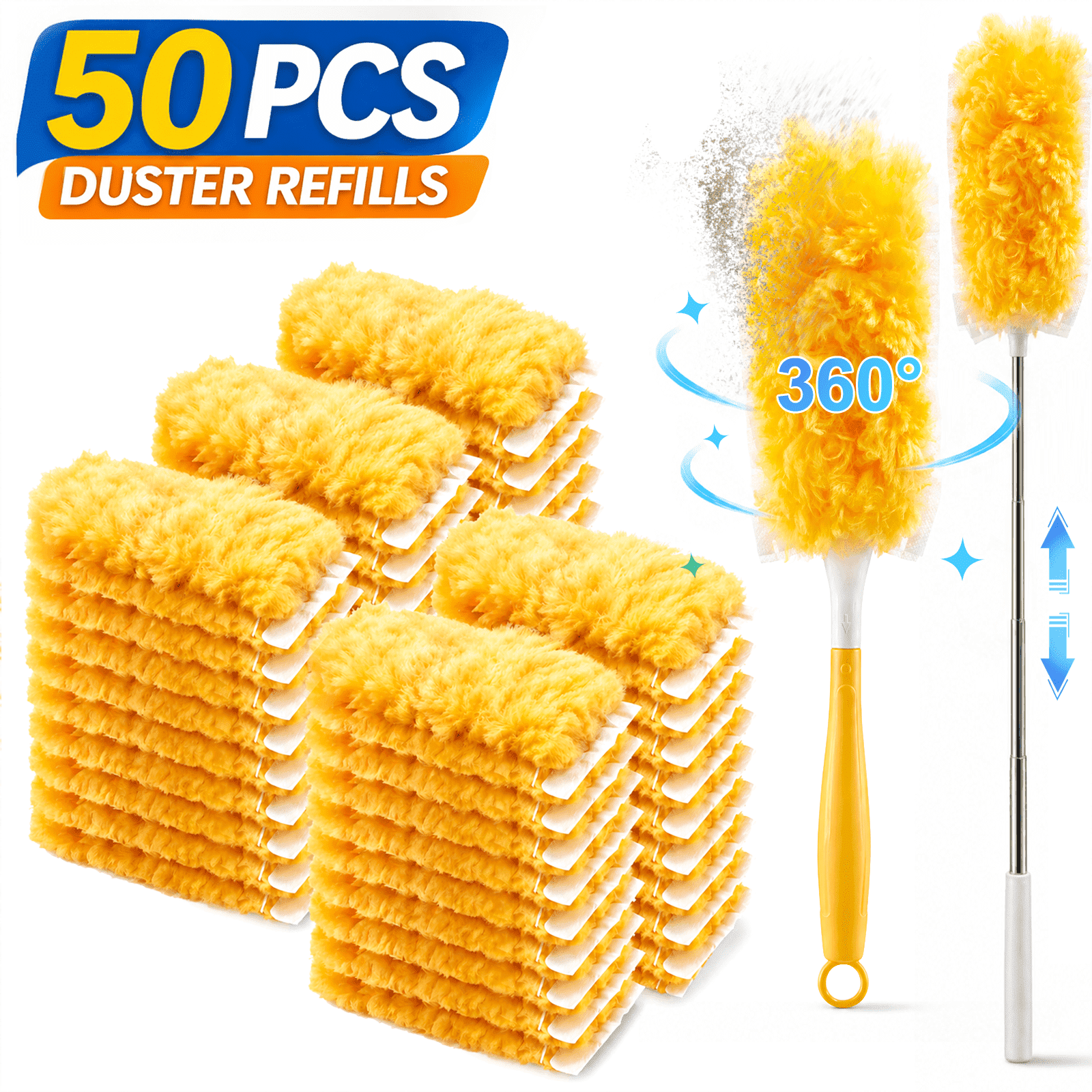 50 Pack Duster Refills with Extendable Handle, Disposable Microfiber ...
