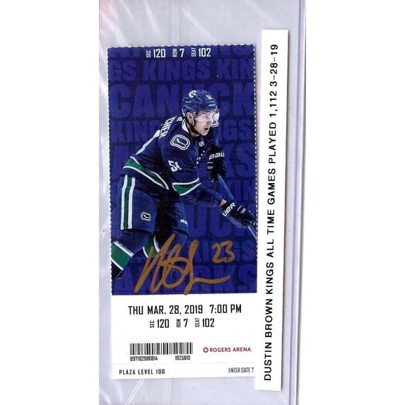 Dustin Brown Autographed Ticket Stub All-Time Kings Games Record JSA ...