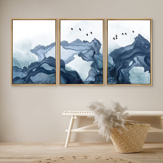 DustinWay Art Print Pastel Blue Smoke Wave and Birds Abstract Landscape ...