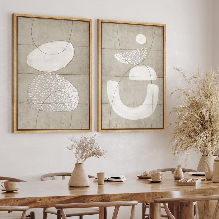 DustinWay Tan Polygon Collage Wall Art Set, Mid Century Abstract Shapes ...