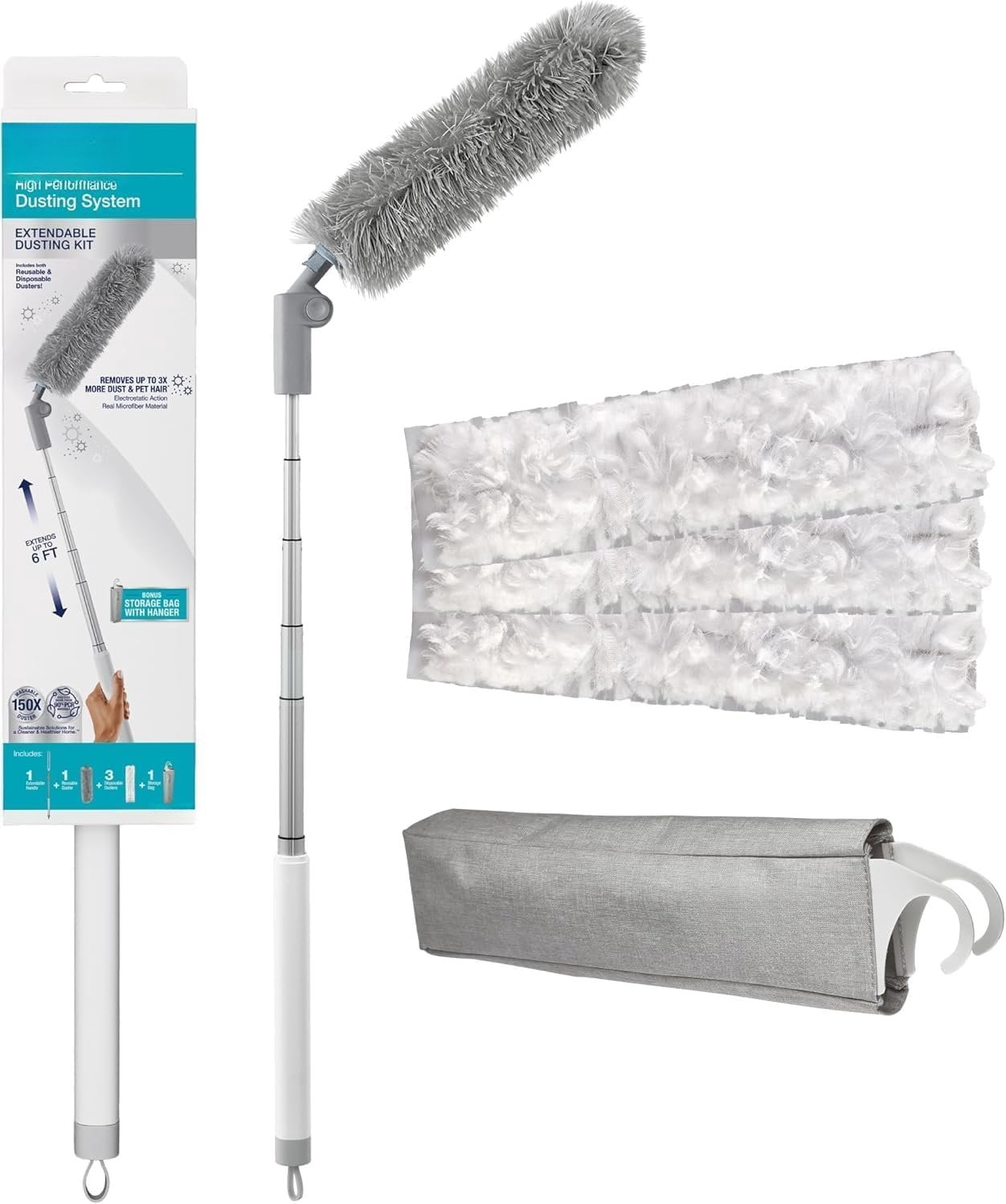 Dusting System - 1 Extendable Handle, 3 Disposable Dusters, 1 Duster ...