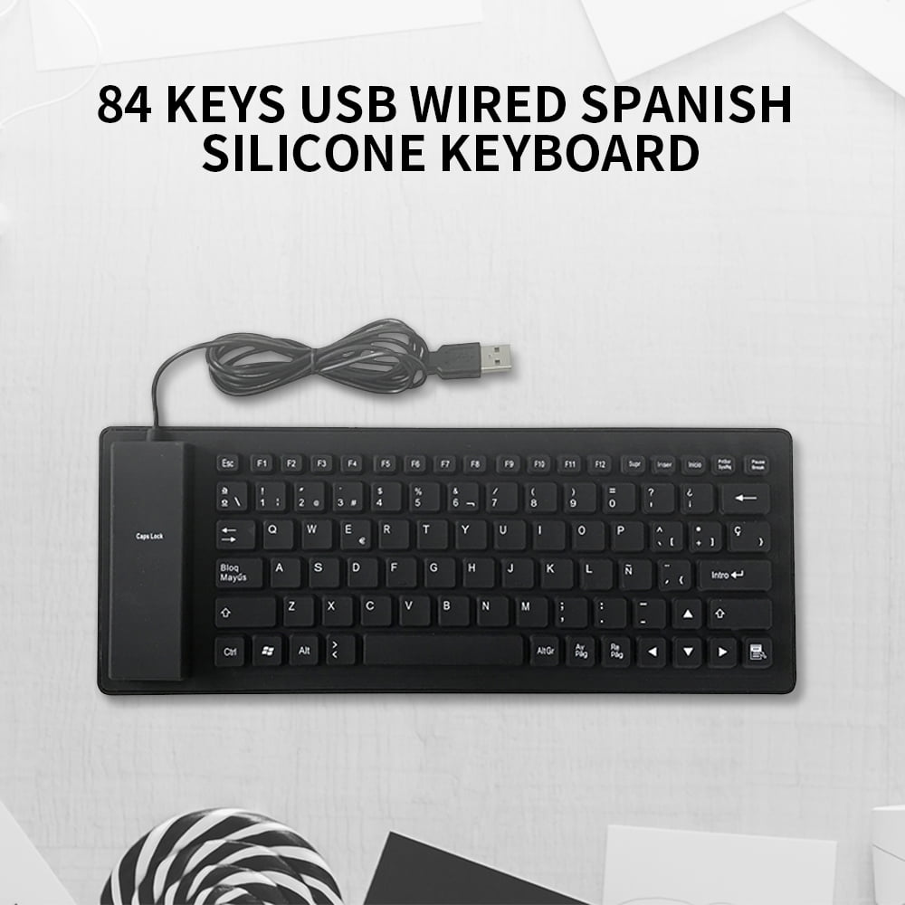 Dustproof 84 Keys Spanish USB Wired Silicone Keyboard Foldable Soft ...