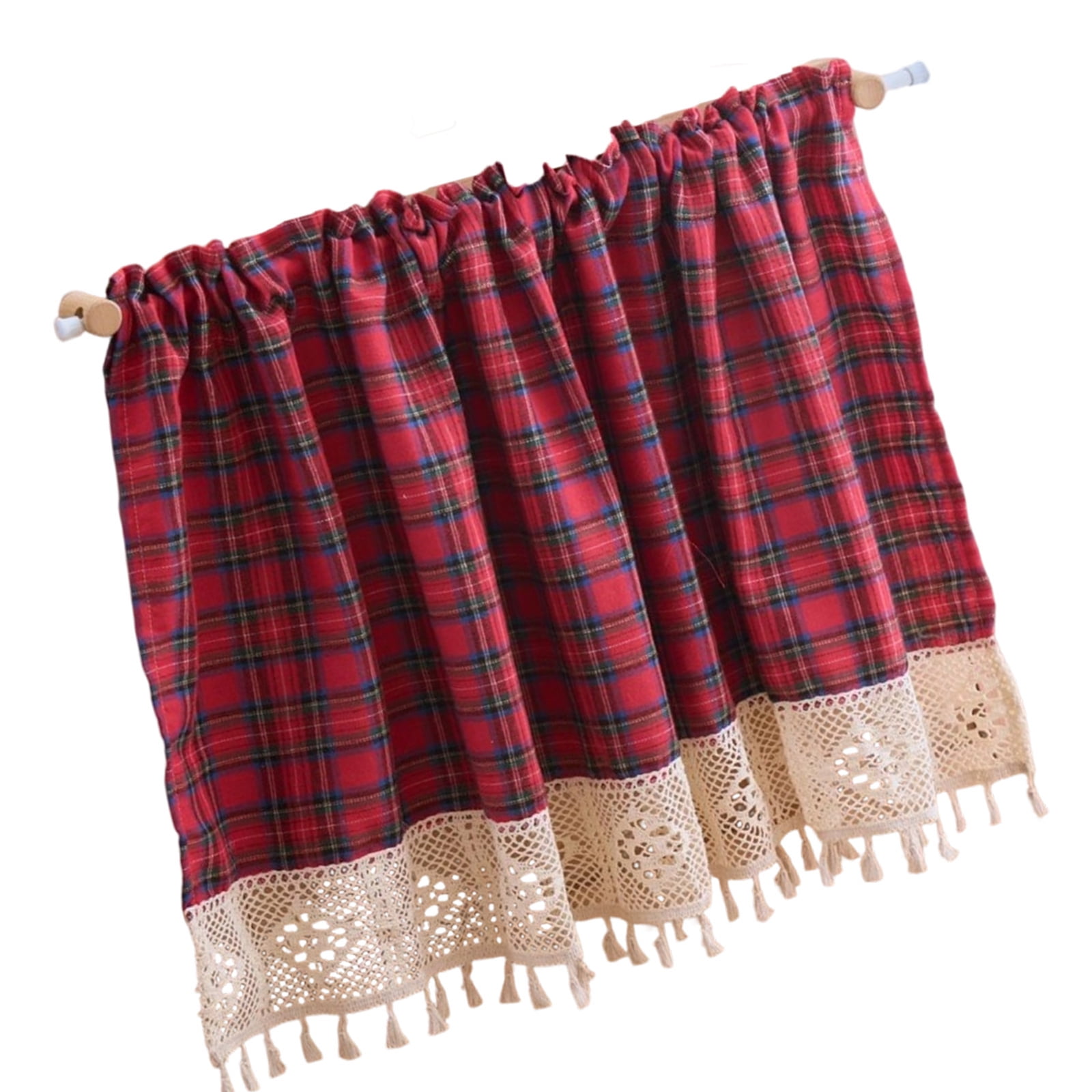 Dustproof Curtain Features Grids Lace Trim and Polyester Cotton Blend ...