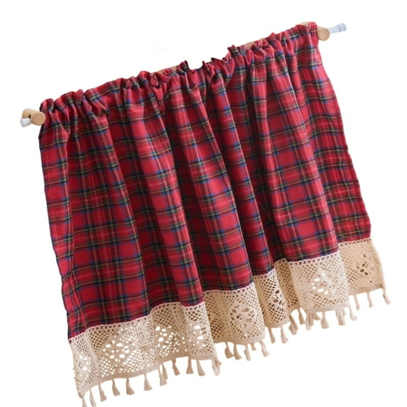 Dustproof Curtain Features Grids Lace Trim and Polyester Cotton Blend ...