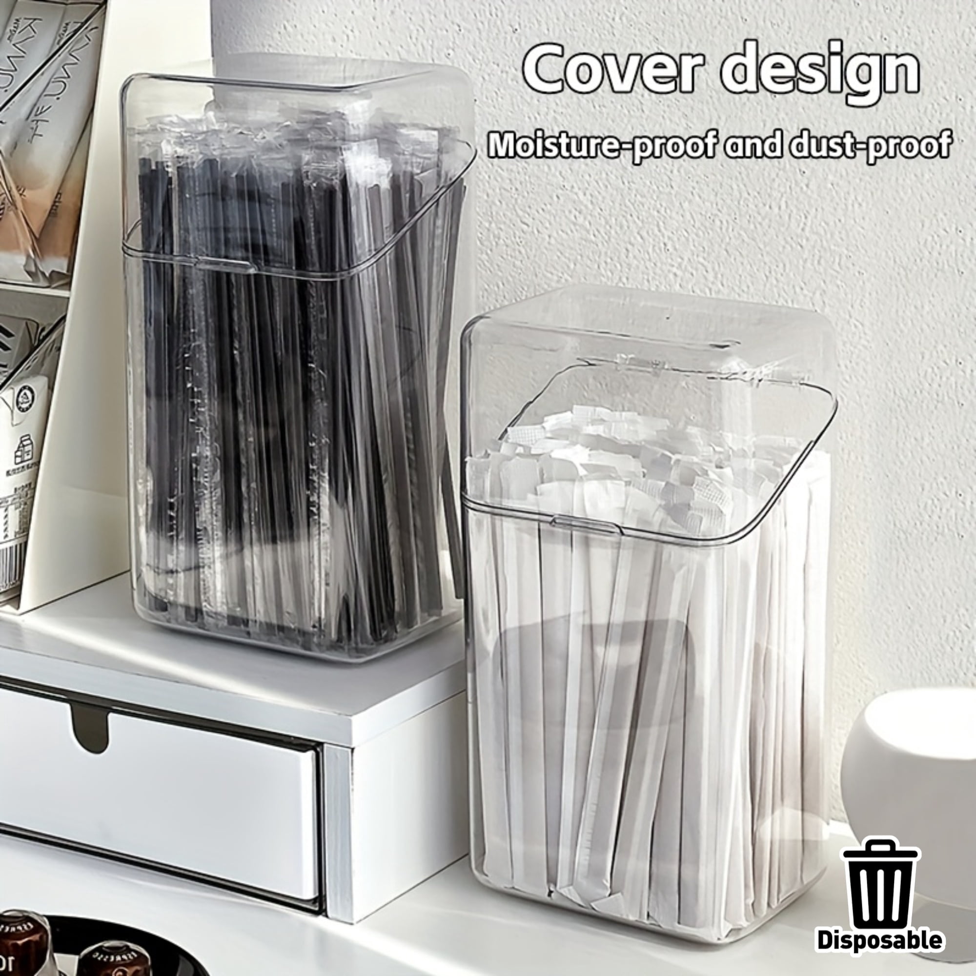 Dustproof Storage Box with Lid, Organizer for Disposable Straws ...