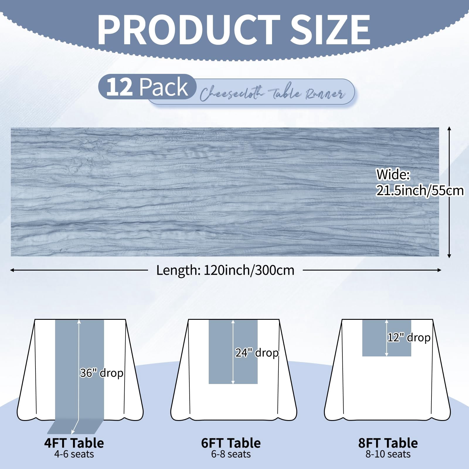 Dusty Blue 12 Pack-21.5×120inch Cheesecloth Table Runners - Walmart.com