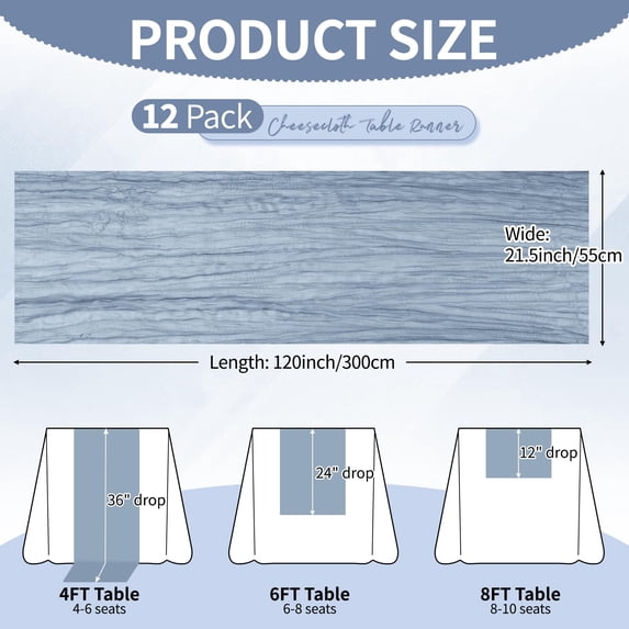 Dusty Blue 12 Pack-21.5×120inch Cheesecloth Table Runners - Walmart.com
