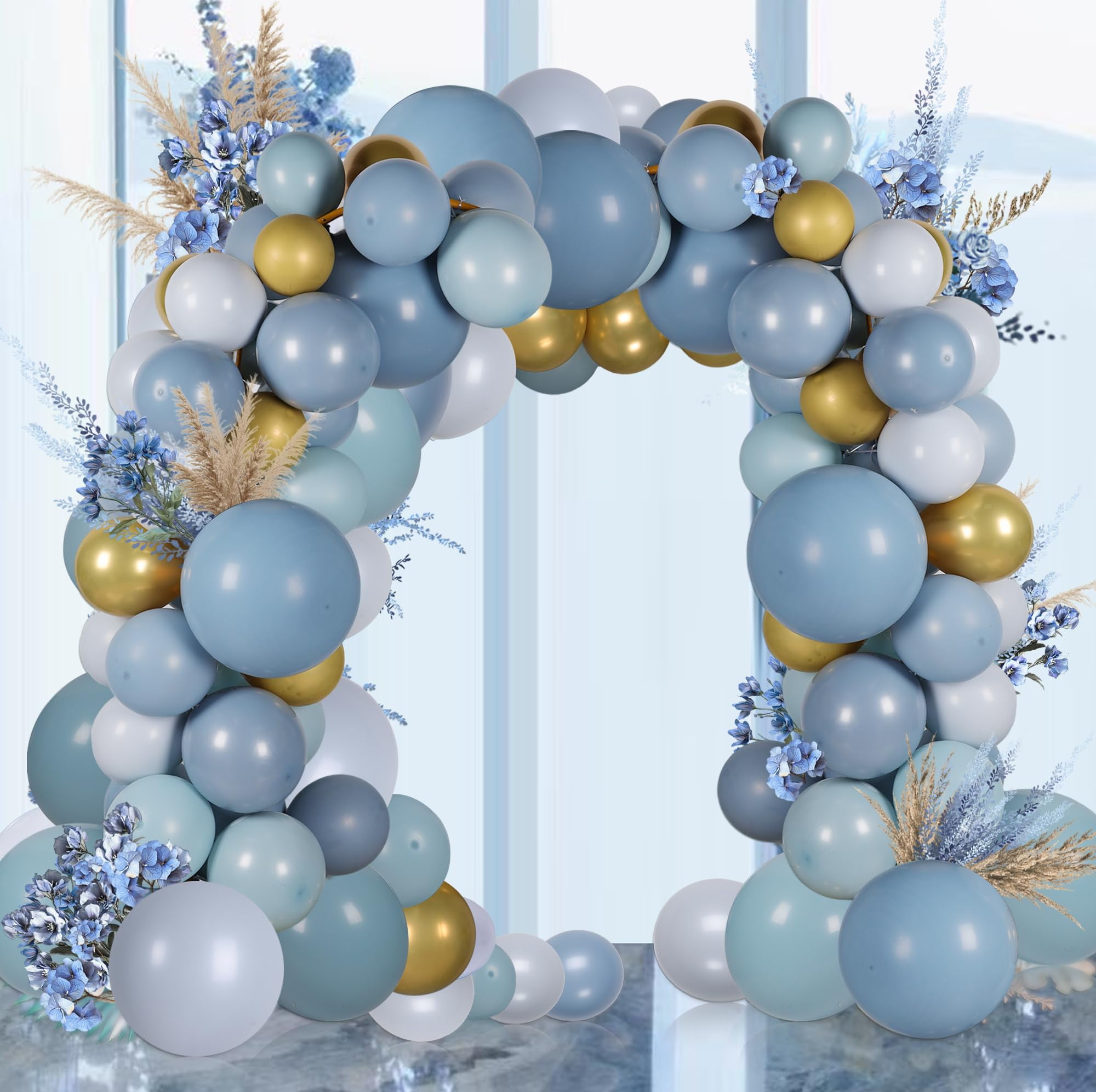 Dusty Blue Balloon Arch DHF10 Kit - Double-Stuffed Balloon Garland with Multiple Blue Shades ...