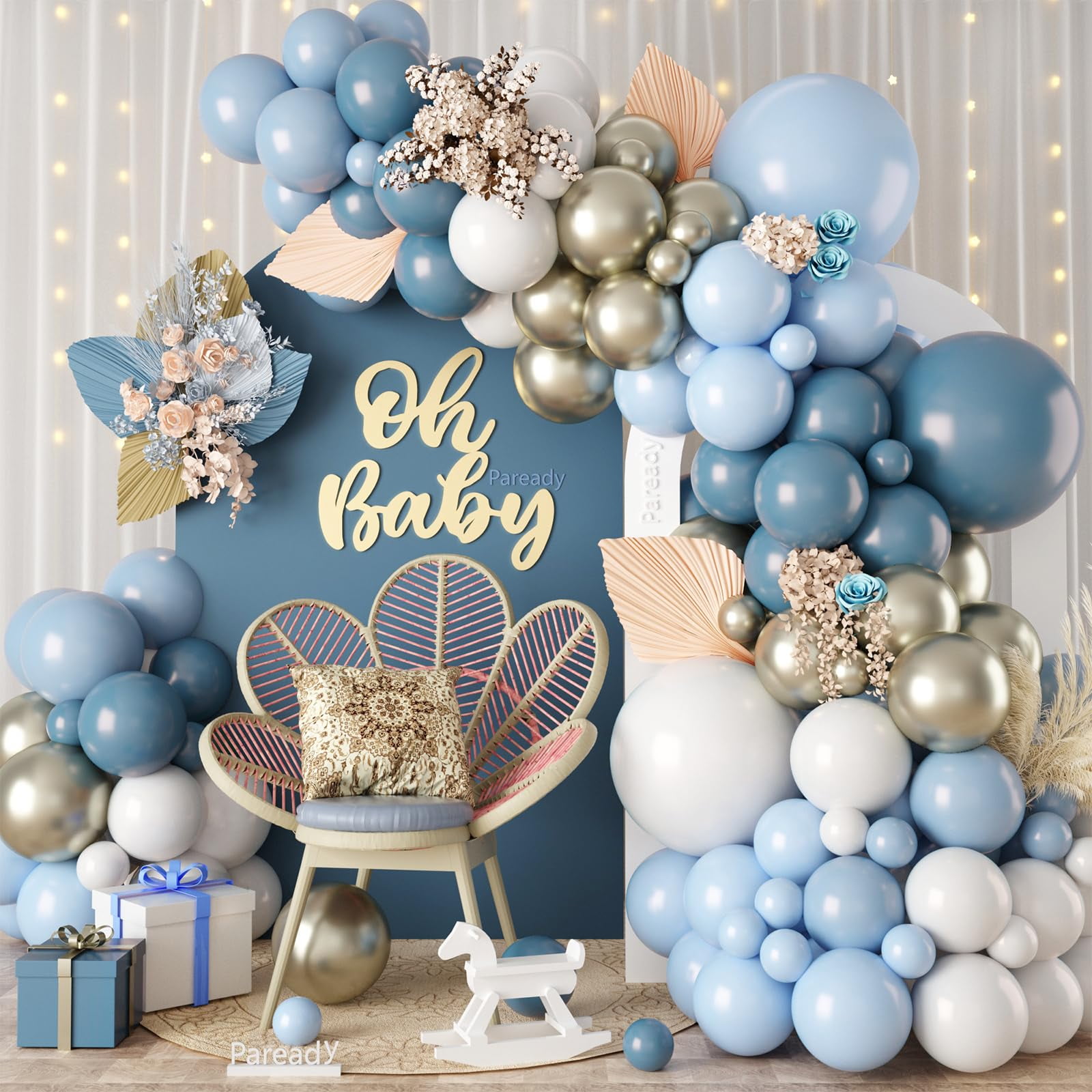 Dusty Blue Balloon Arch Kit, 120pcs Blue White Balloon Garland Kit, Metallic Sand Gold Balloons ...