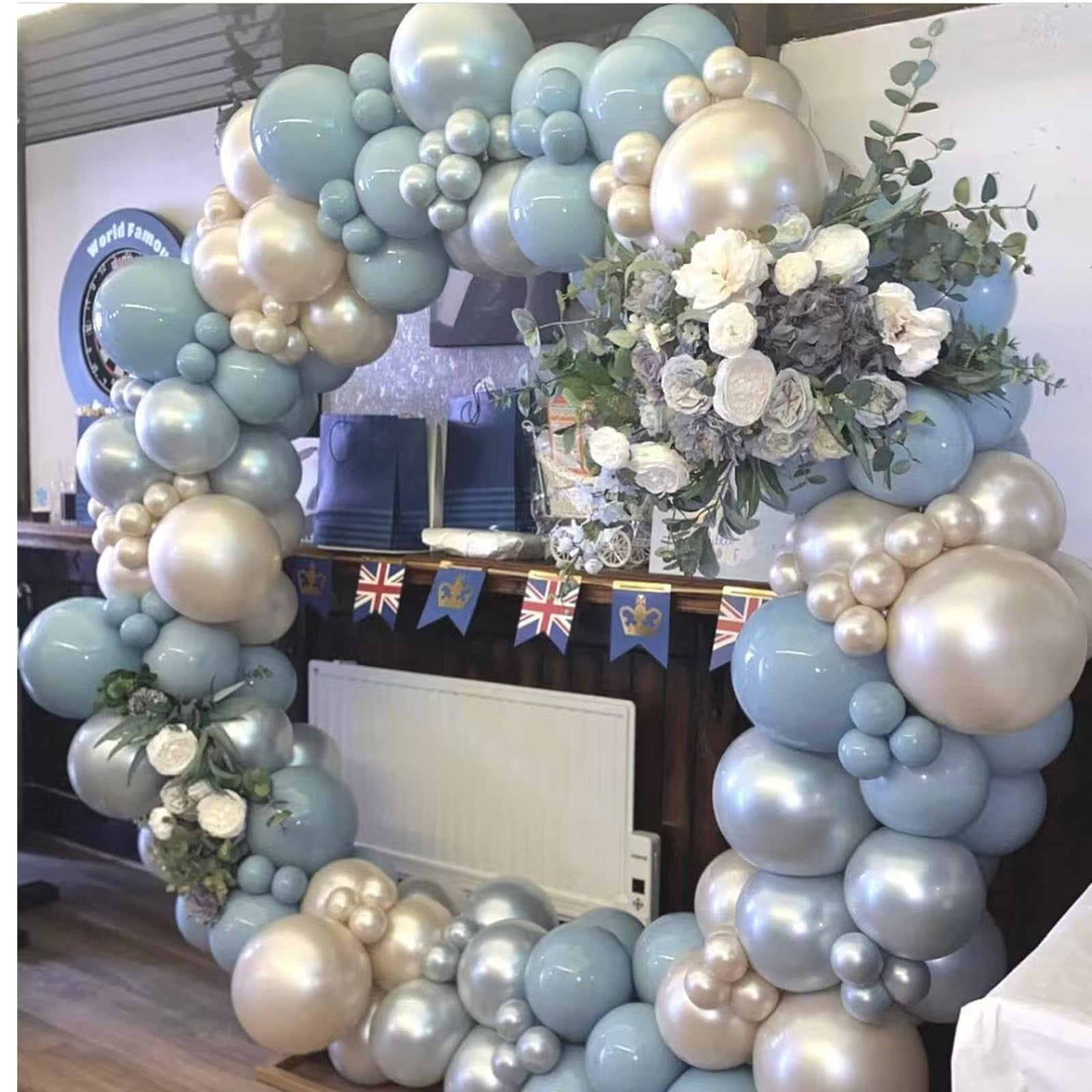 Dusty Blue Balloon Arch Kit 18 KKS1 12 10 5 Inch Double Stuffed Slate Fog Blue Balloons Pearl ...