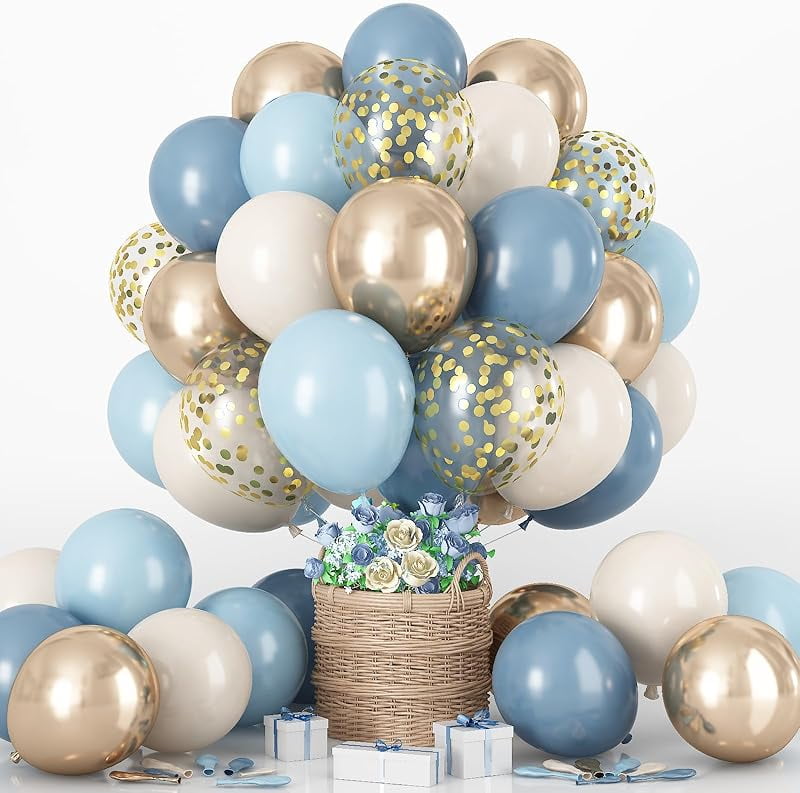 Dusty Blue Balloon Set, 60Pcs 12 Inch Slate Baby Blue White Sand Latex ...