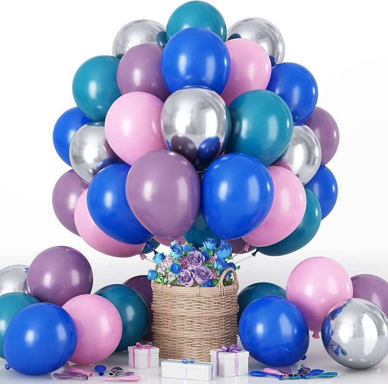 Dusty Blue Balloon Set, 60Pcs 12 Inch Slate Baby Blue White Sand Latex Balloon with Metallic ...