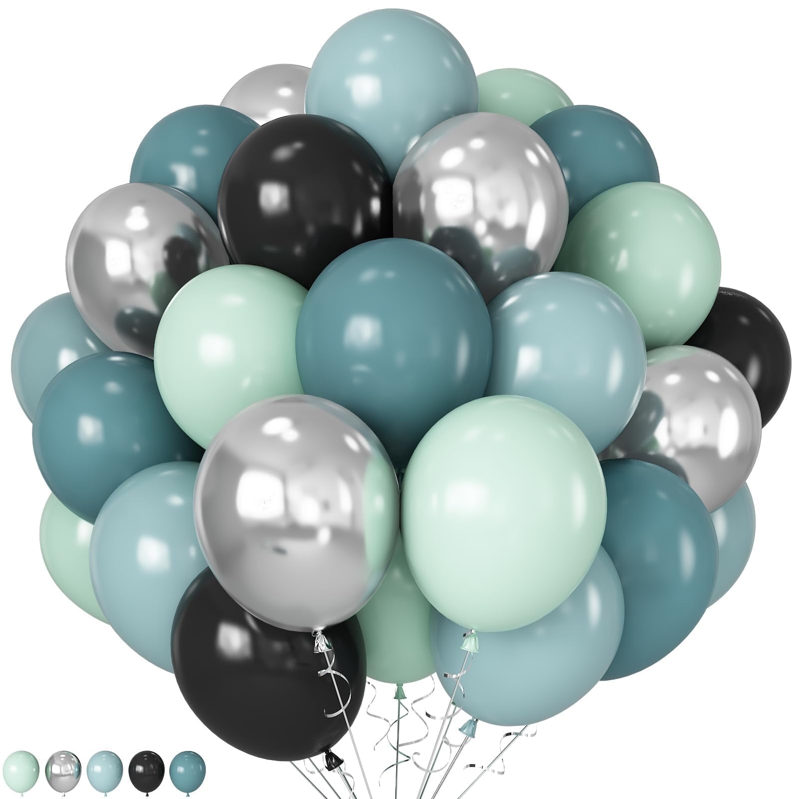 60pcs 12 Inch Dusty Blue and Black Balloons Metallic Silver Latex ...