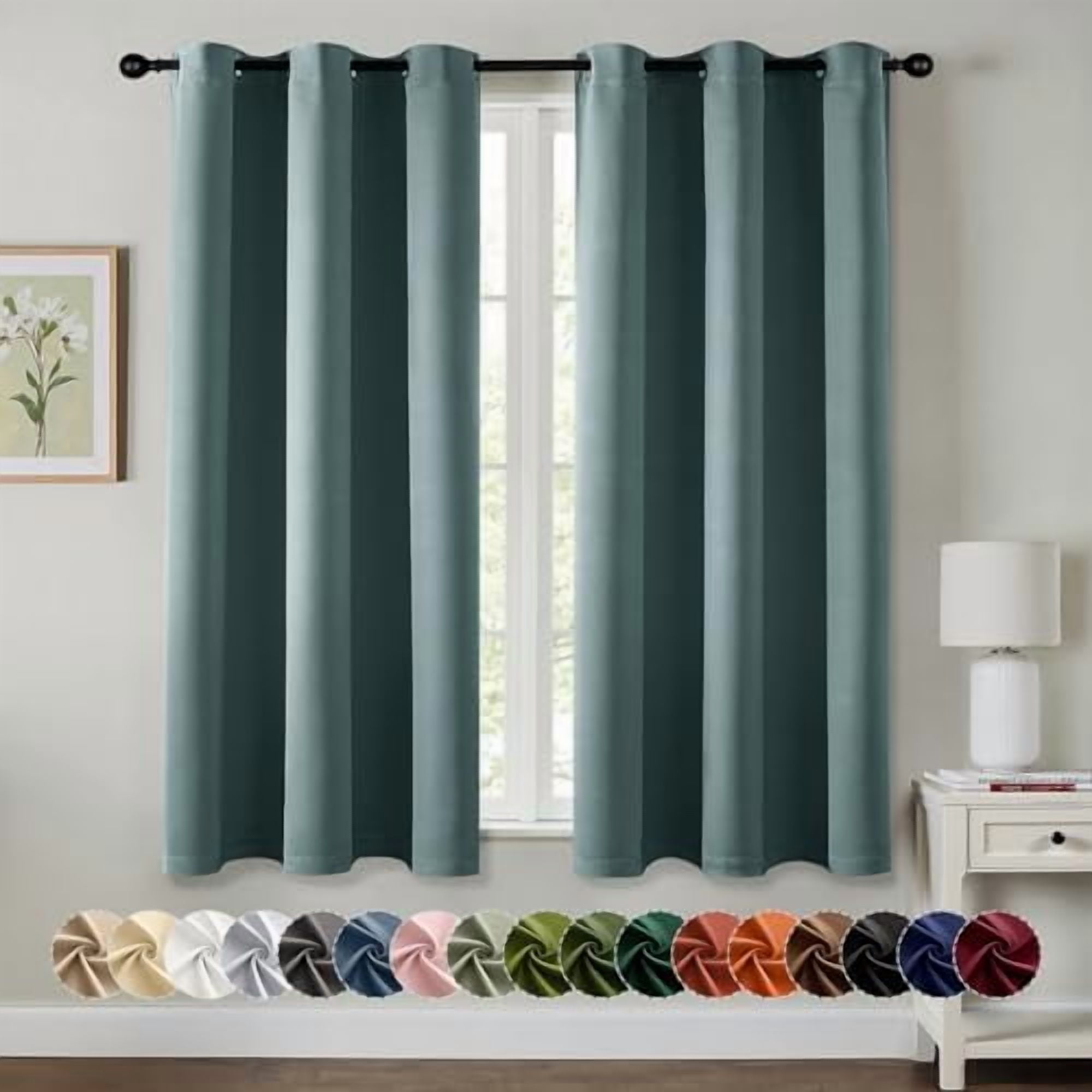 Dusty Blue Blackout Curtains - Bedroom Window Treatment Curtains ...