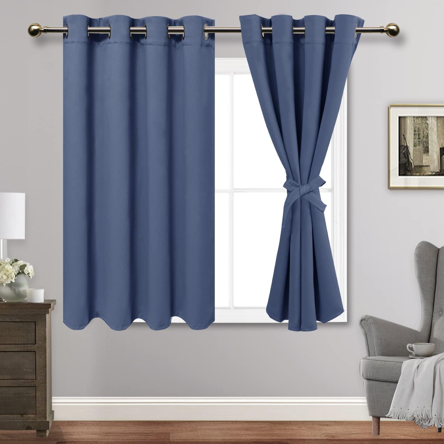 SHIYOU-Dusty Blue Blackout Curtains with Tiebacks,Thermal Insulated ...