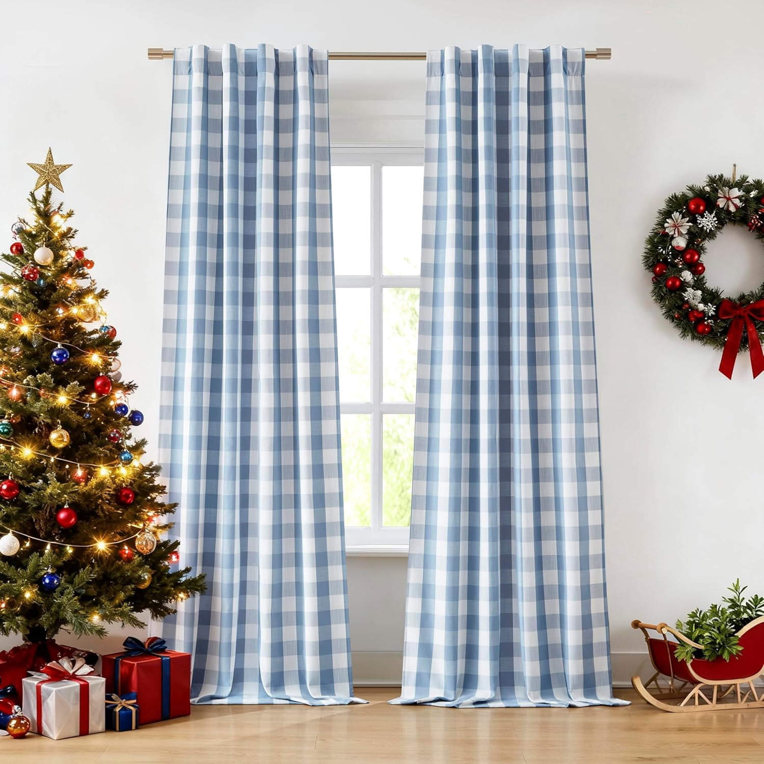 Dusty Blue Buffalo Plaid Curtains Farmhouse Buffalo Check Drapes for ...