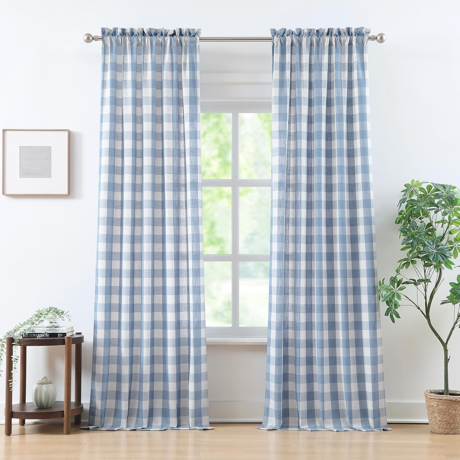 Dusty Blue Buffalo Plaid Curtains Farmhouse Buffalo Check Drapes for ...