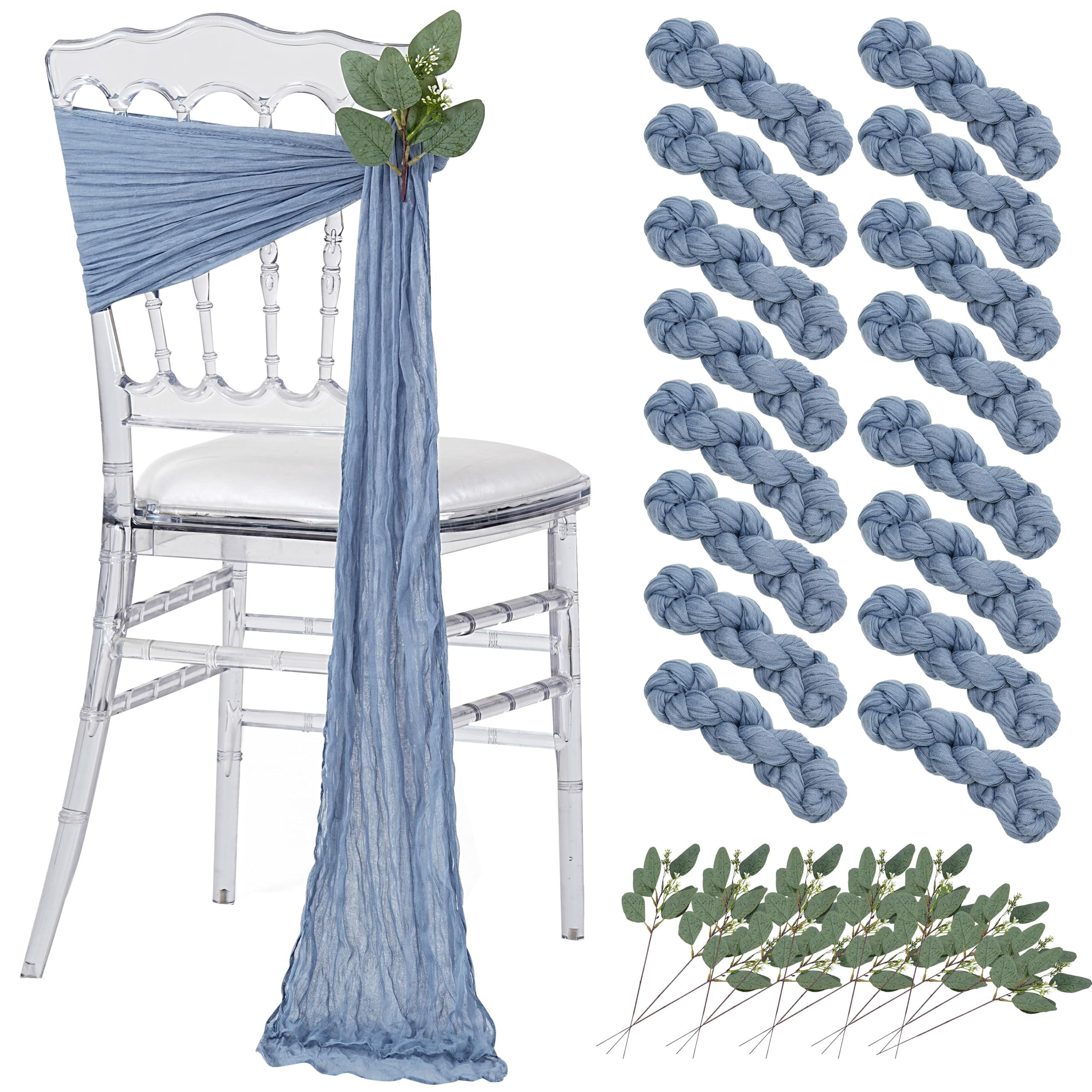 Dusty Blue Cheesecloth Chair Sashes: 16 Packs Bows Designed Church ...
