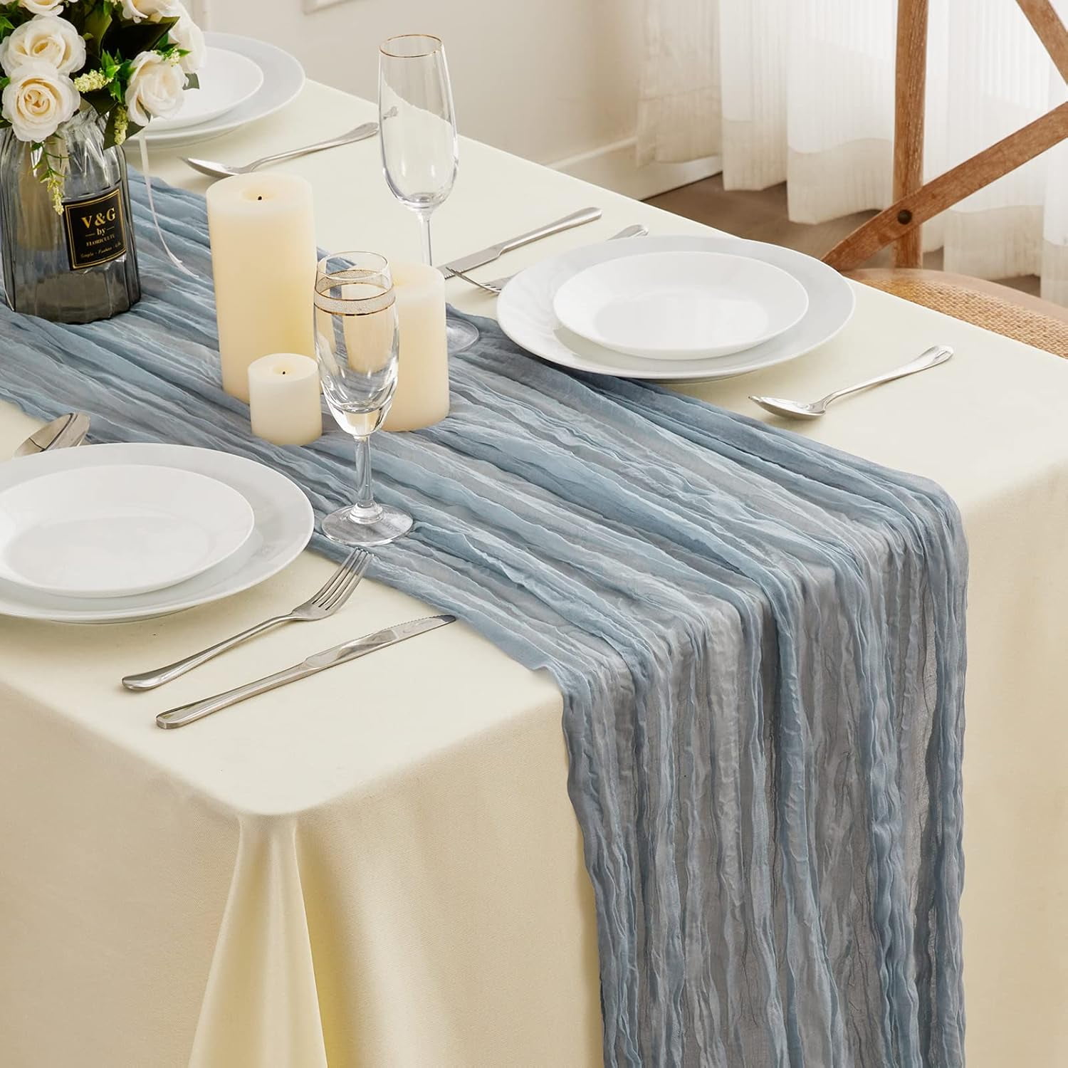 Dusty Blue Cheesecloth Table Runner - 13.3Ft Boho Gauze Cheese Cloth ...
