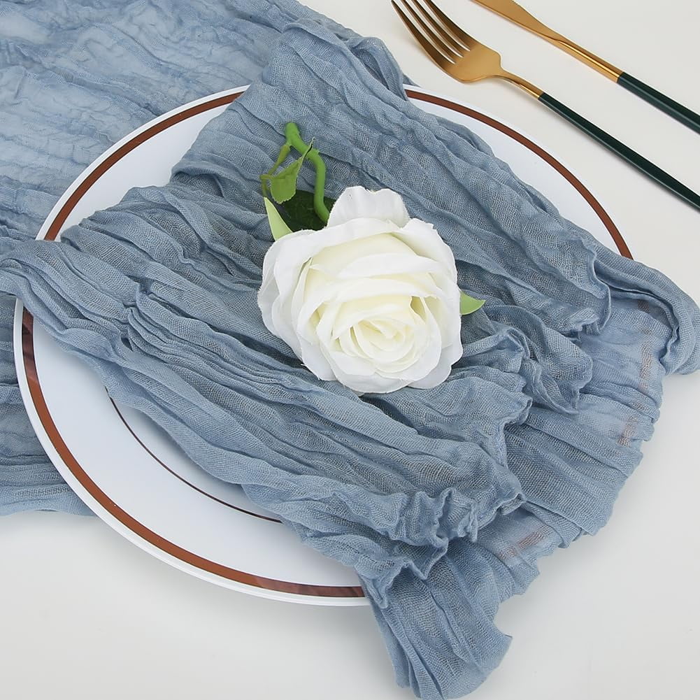 Dusty Blue Cheesecloth Table Runner and Napkins Set, Boho Gauze Cheese ...