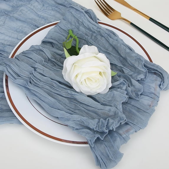 Dusty Blue Cheesecloth Table Runner and Napkins Set, Boho Gauze Cheese ...