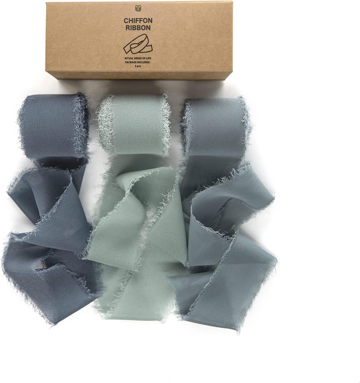 Dusty Blue Chiffon Silk Ribbon Fringe 1.5" x 21 Yd Frayed Edges Ribbons ...