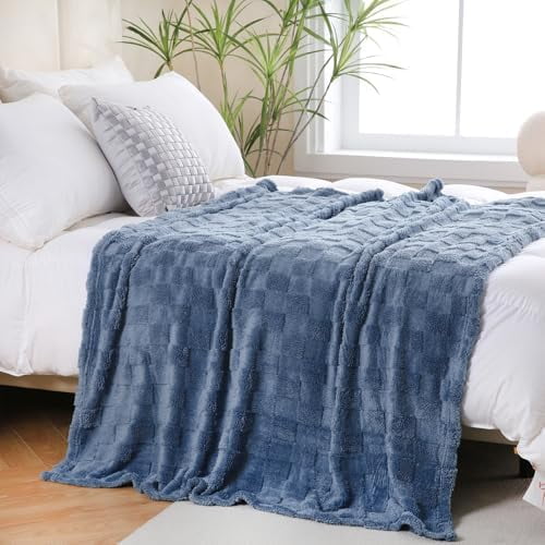 Dusty Blue Fleece Throw Blanket 108”×90” for Couch Sofa Bed,Super Soft ...