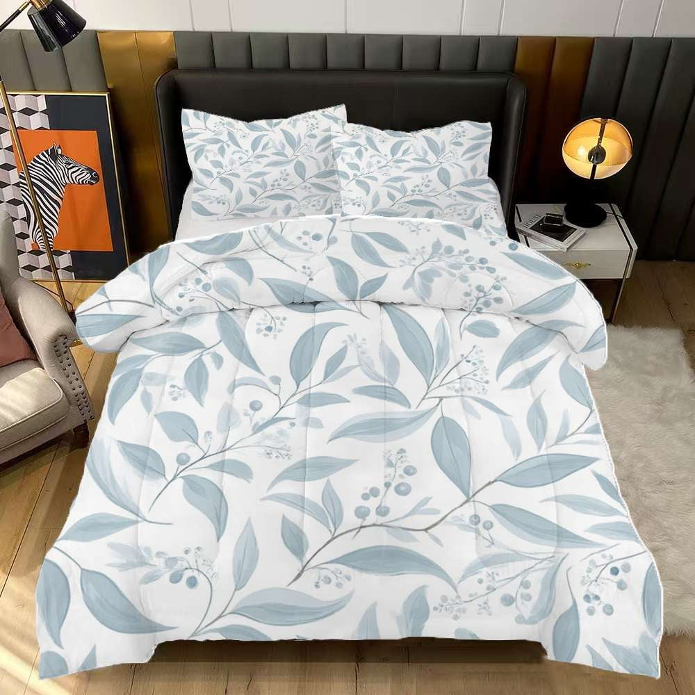 Dusty Blue Floral Seamless Pattern Comforter Set Full Size Bedding Set ...
