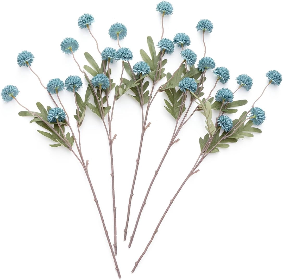 Dusty Blue Flowers Artificial Pompon Mum, Fake Kiku Flowers Silk Small ...