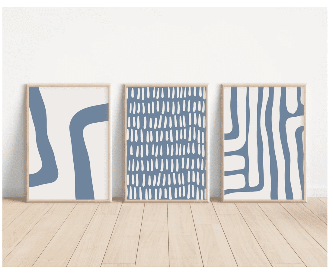 Dusty Blue Gallery Modern Boho Wall Poster Set 3 Unframed Paper Print ...