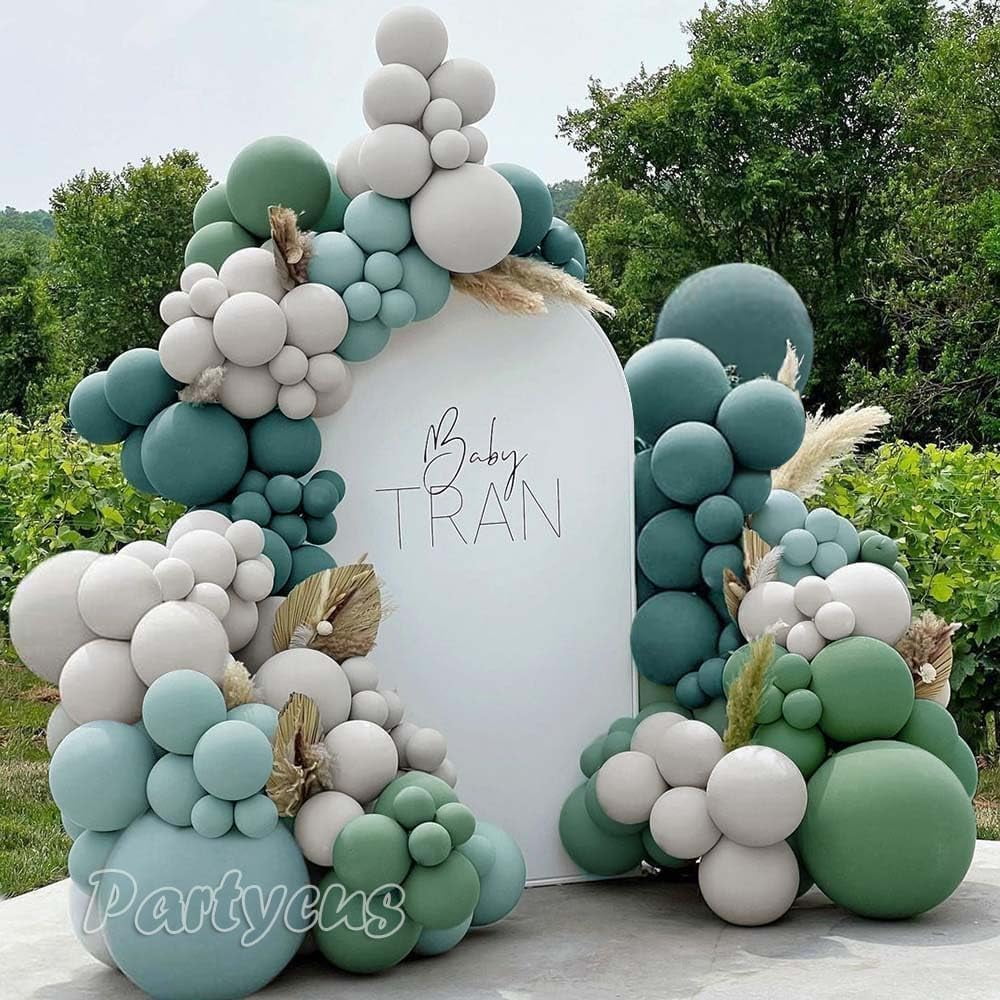 Dusty Blue Green Balloon DHF10 Arch Garland Kit - Double Stuffed Sage Green White Matte Boho ...