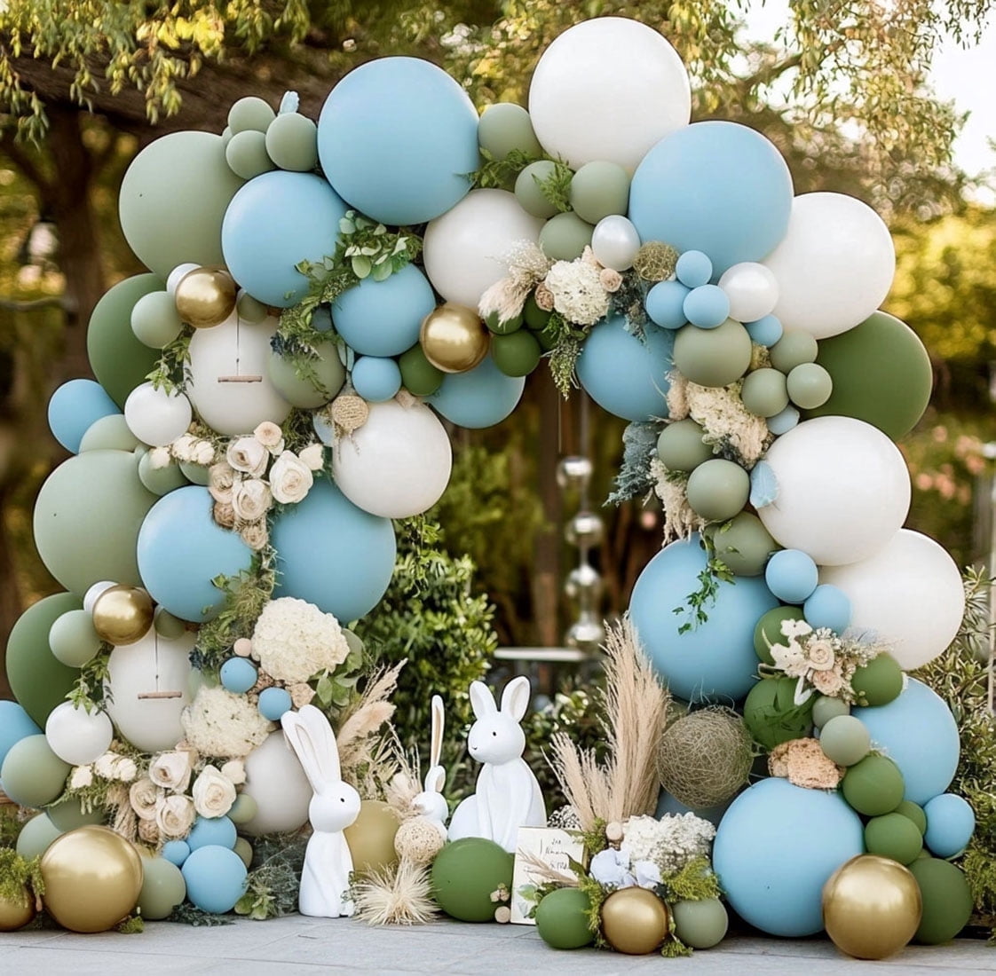 Sage Green Blue Balloon Garland Double Stuffed Olive Blue Gold Latex ...