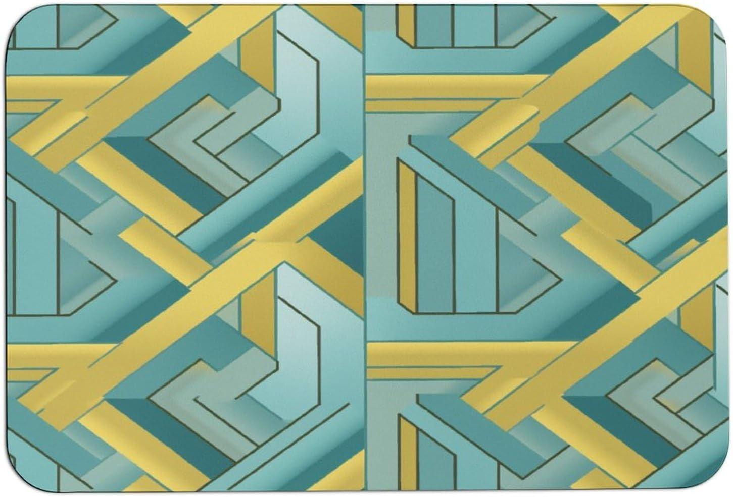 Dusty Blue Green Kuba Yellow Bands Print Bath Rugs Mats Super Absorbent ...