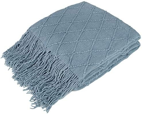Dusty Blue Knit Throw Blanket for Couch, Twin Bed, Soft Knitted ...
