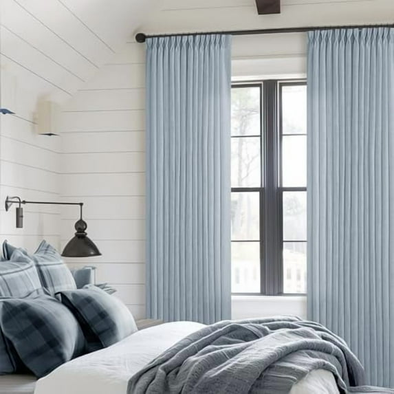 Dusty Blue Linen Pinch Pleated Curtains 108 Inches Long 2 Panels for ...